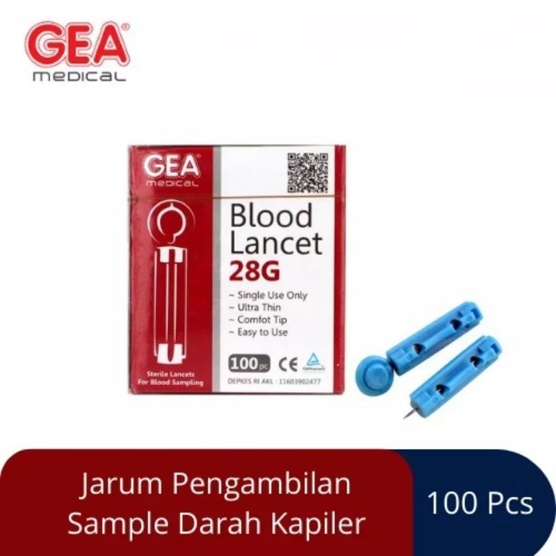 Jual GEA LANSET 28G ISI 100 - BLOOD LANCET UNIVERSAL | Shopee Indonesia