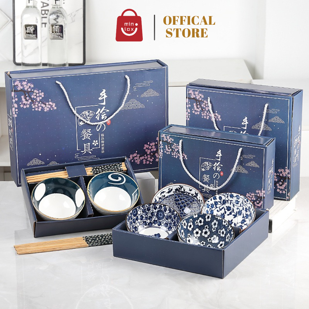 Jual (4 mangkuk set) Souvenir mangkuk set porselen biru dan putih ...