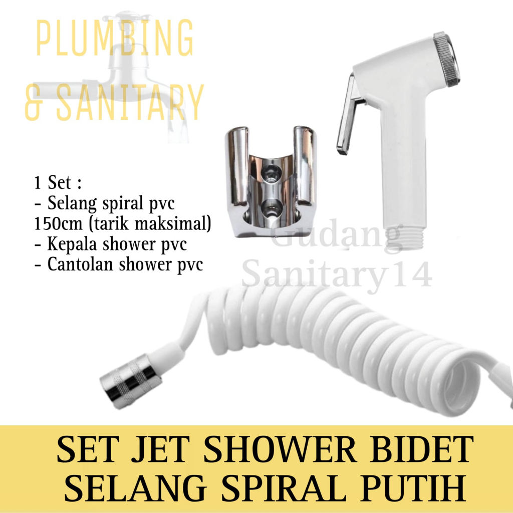 Jual jet shower semprot selang spiral 150cm set jet shower bidet shower ...