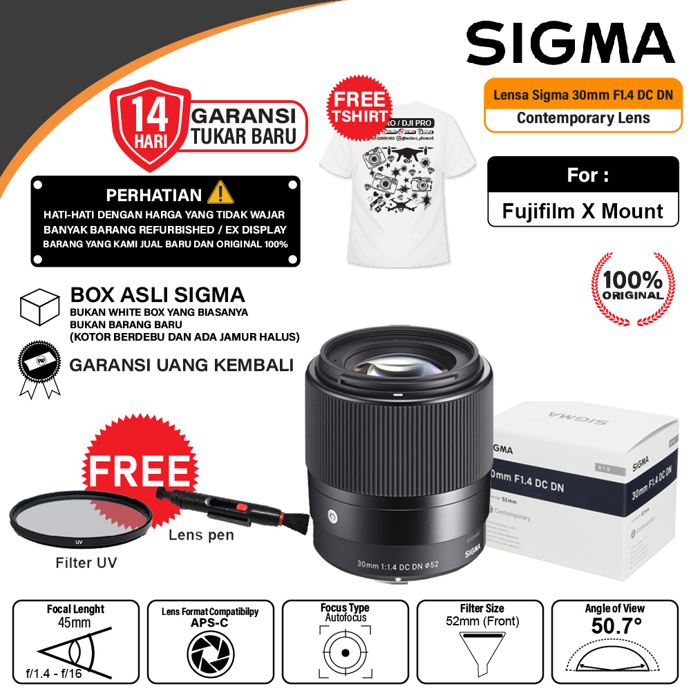 Jual Lensa Sigma 30mm f1.4 DC DN Contemporary Lens for FUJIFILM X Mount ...