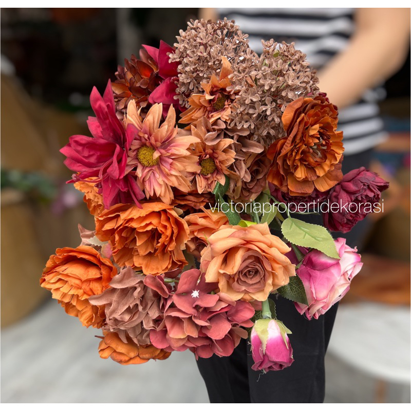Jual READY Set Bunga Artificial Tema Coklat Rustic , Maroon, Baby Blue ...