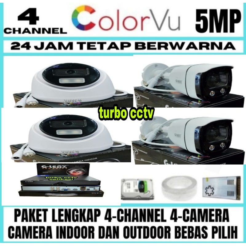 Jual PAKET CCTV COLORVU 4 CHANNEL 4 CAMERA TURBO HD 5MP 1080P IC SONY ...