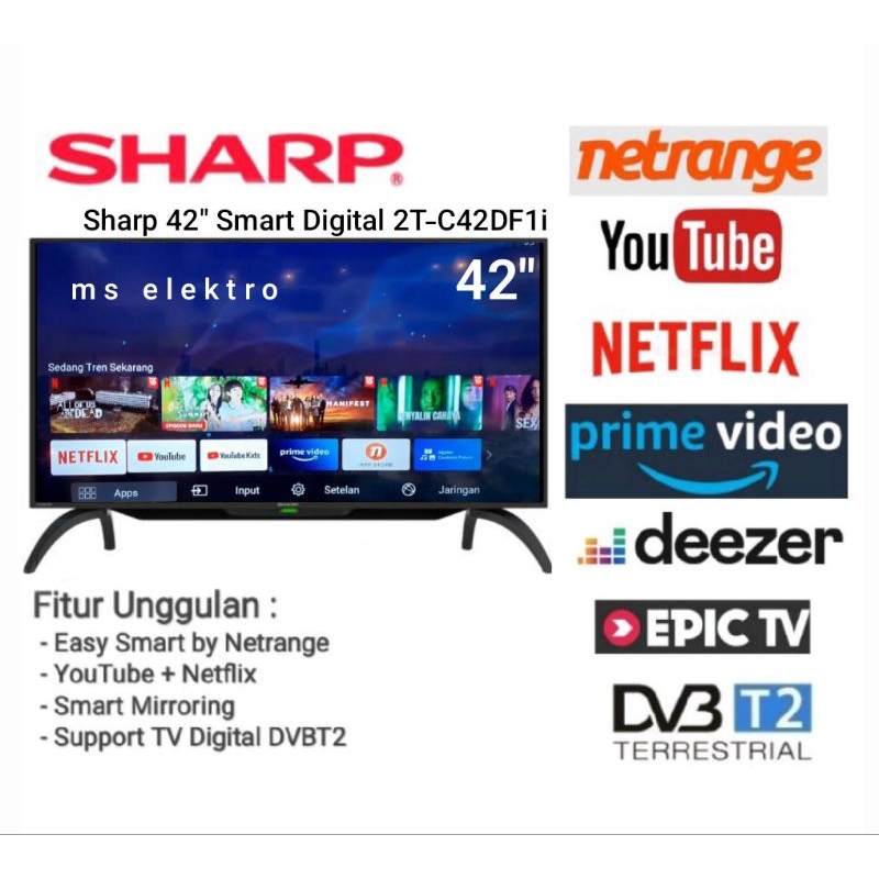 Jual TV LED Sharp 42 inch Easy Smart Digital DVBT2 2T-C42DF1i Netflix ...