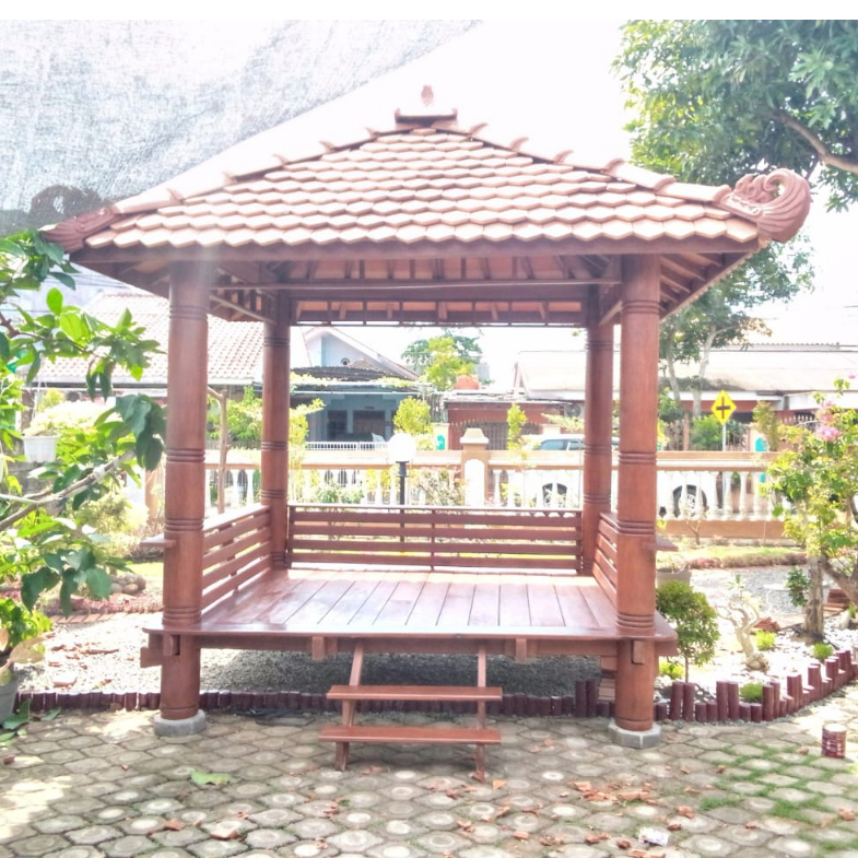 Jual Gazebo Kayu Glugu Model Tiang Motif Ukuran 250x250 cm, Saung Taman ...
