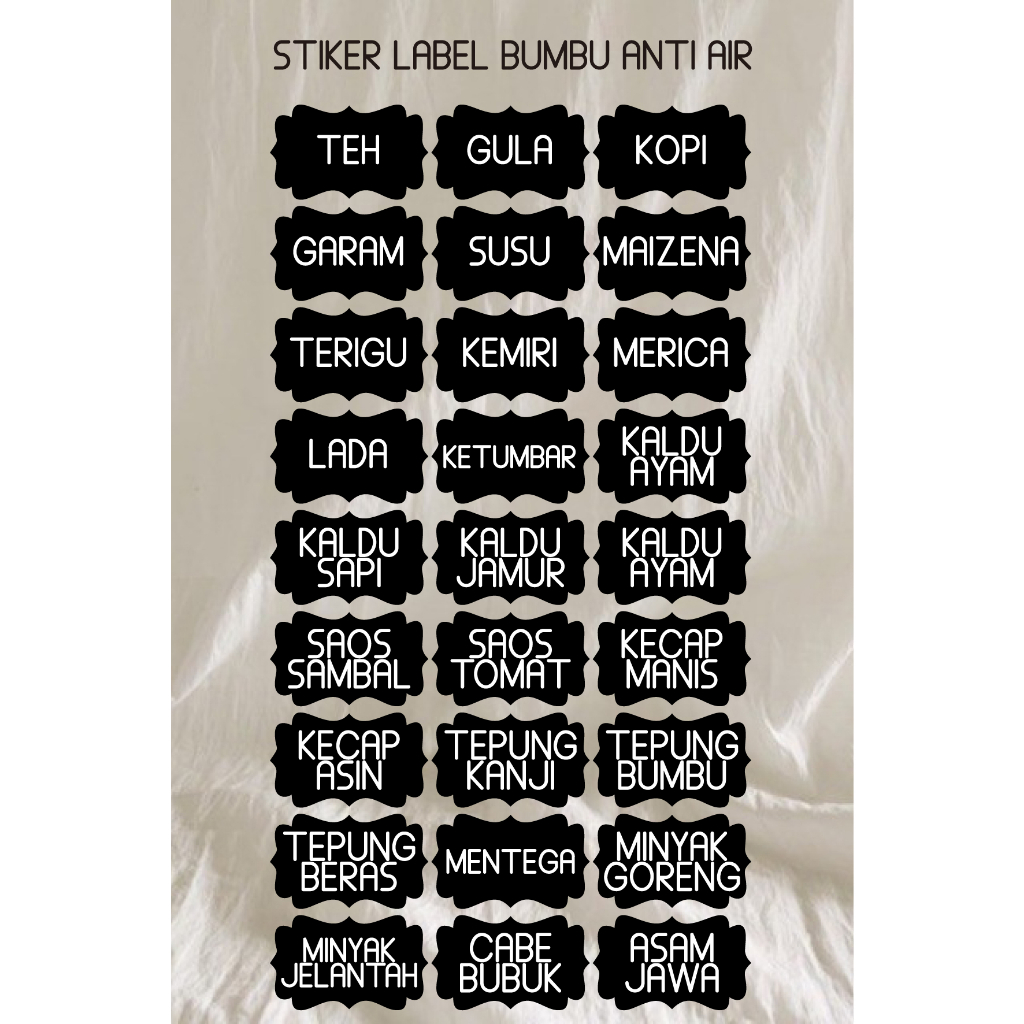 Jual CUSTOM 24 pcs Sticker label tempat bumbu dapur Stiker Label Dapur ...