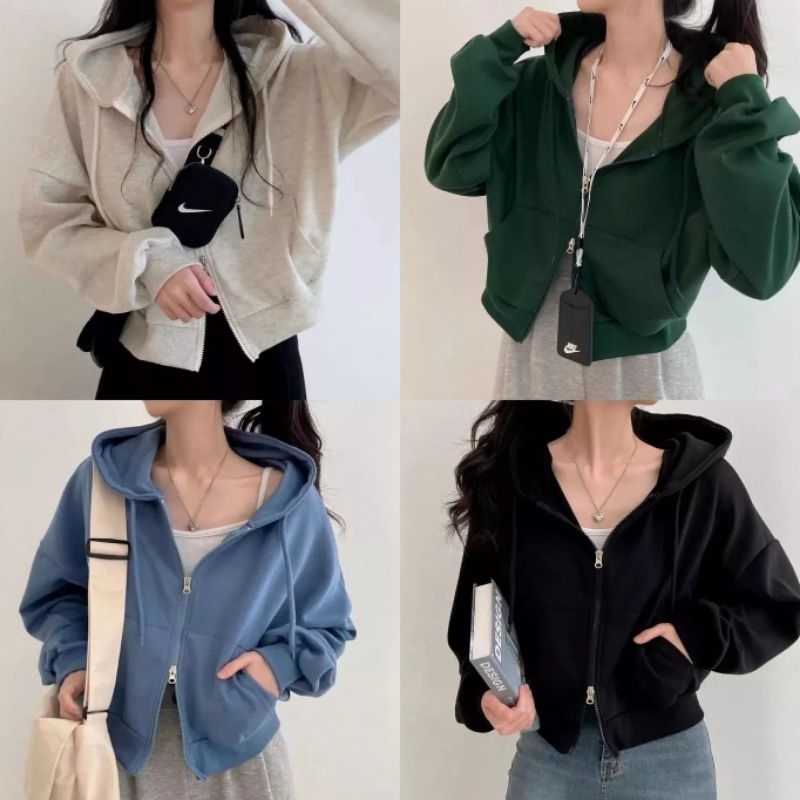 Jual Basic Double Zipper Jaket Wanita Oversize | Jaket Polos Wanita ... Jual Basic Double Zipper Jaket Wanita Oversize | Jaket Polos Wanita ...