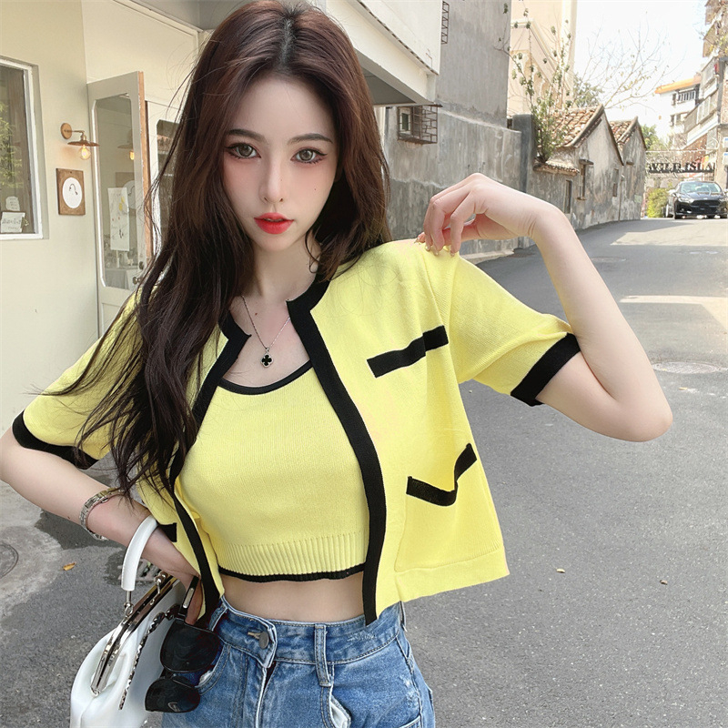 Jual AJW Tanktop Cardigan Set Korean Style Rajut Import Premium UP | Cardigan Lengan Pendek ...