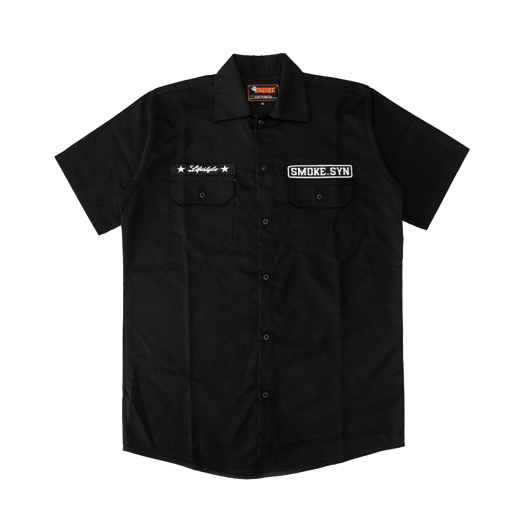 Jual SMOKE Workshirt Kemeja Hitam - Engine | Shopee Indonesia