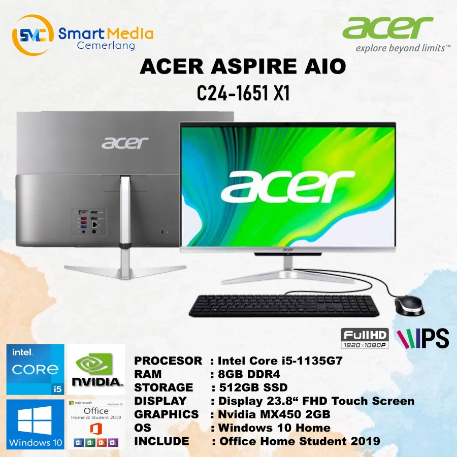 Jual PC AIO ACER C24-1651 - INTEL I5-11157 - 8GB - 512GB SSD - MX450 ...