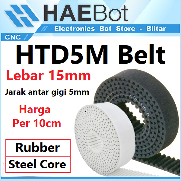 Jual [HAEBOT] HTD5M Timing Belt 15mm Rubber PU Steel Core W15 10cm Open Loop Hitam Putih Pitch ...