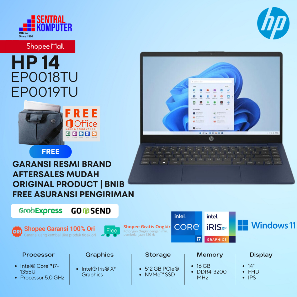 Jual Laptop HP 14 ep0018TU ep0019TU i7-1355U 16GB 512GB SSD Win 11 - OHS | Shopee Indonesia