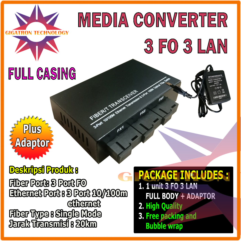 Jual 3F3E Media Converter Fiber Optik 3 FO 3 LAN Ethernet Switch Fiber ...