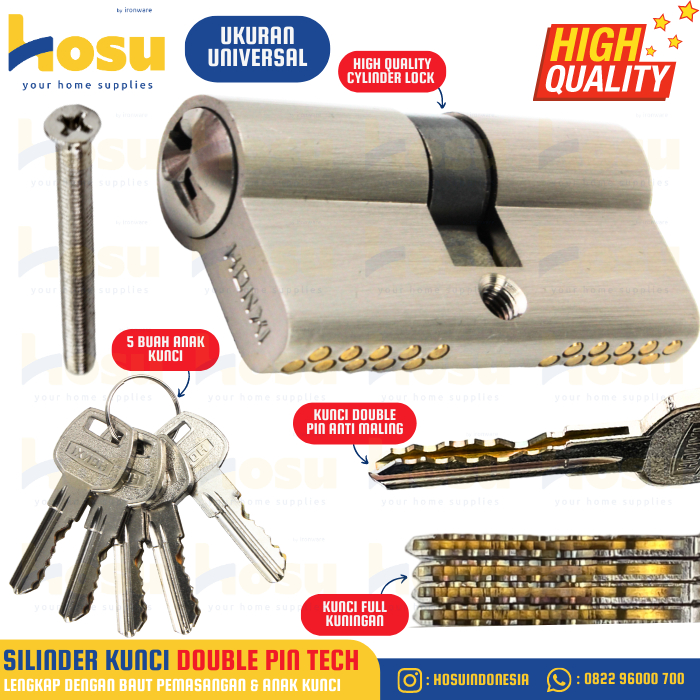 Jual HOSU Silinder Kunci Pintu Besar DOUPLE PIN TECHNOLOGY Anti Maling ...