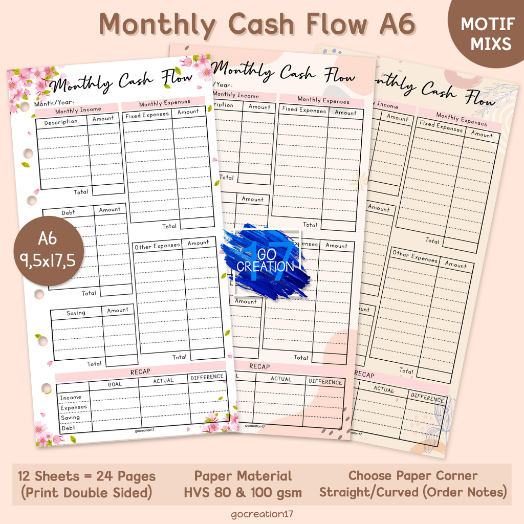 Jual Buku Planner Refill Kertas Binder Monthly Cash Flow Kas Bulanan Motif Premium A6 | Shopee ...