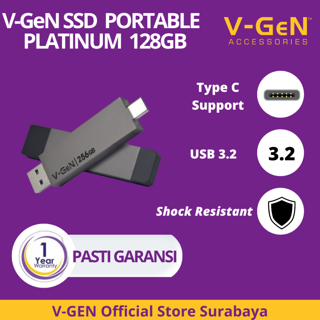 Jual SSD Portable V-GeN Platinum 128GB 256GB 512GB USB 3.2 Type C V-GeN | Shopee Indonesia