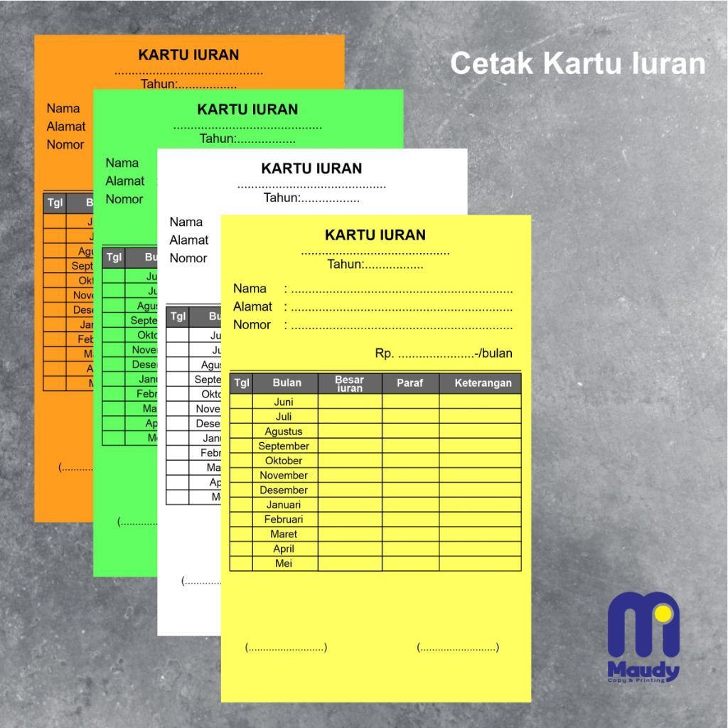Jual kartu iuran warga/ kartu iuran sekolah/ kartu iuran siswa/ kartu ...
