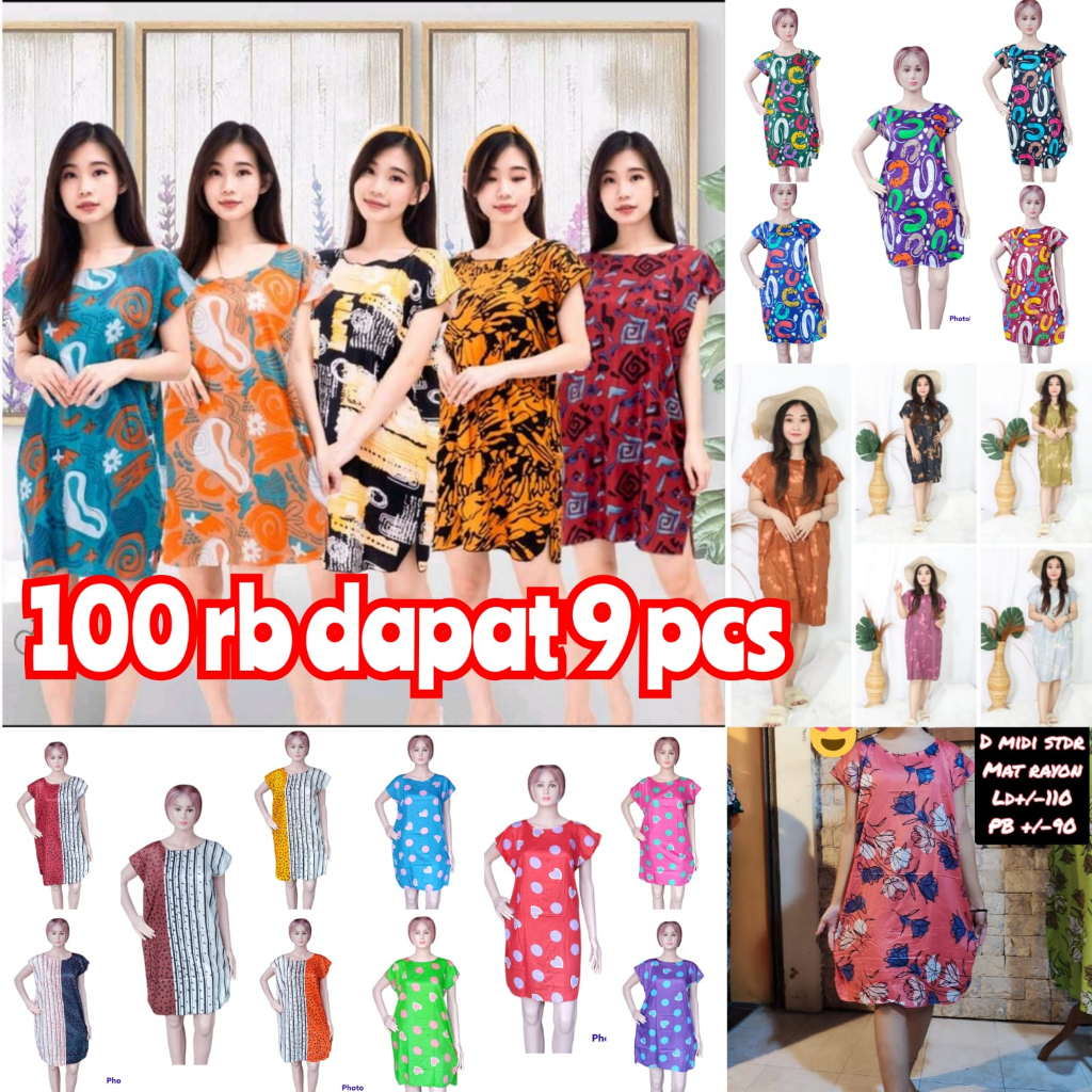 Jual Paket usaha 9 pcs daster bahan rayon halus lembut l Daster Midi ...
