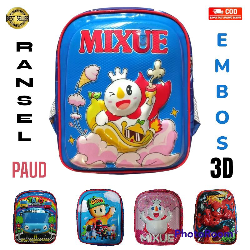 Jual TAS MIXUE RANSEL EMBOS 3D LED ukuran PAUD banyak varian karakter ...