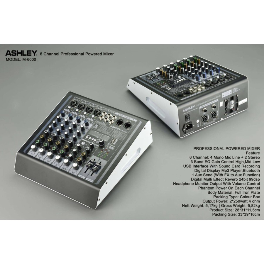 Jual Power Mixer 4 channel 500 watt ASHLEY M 6000 Usb Bluetooth Efek ...