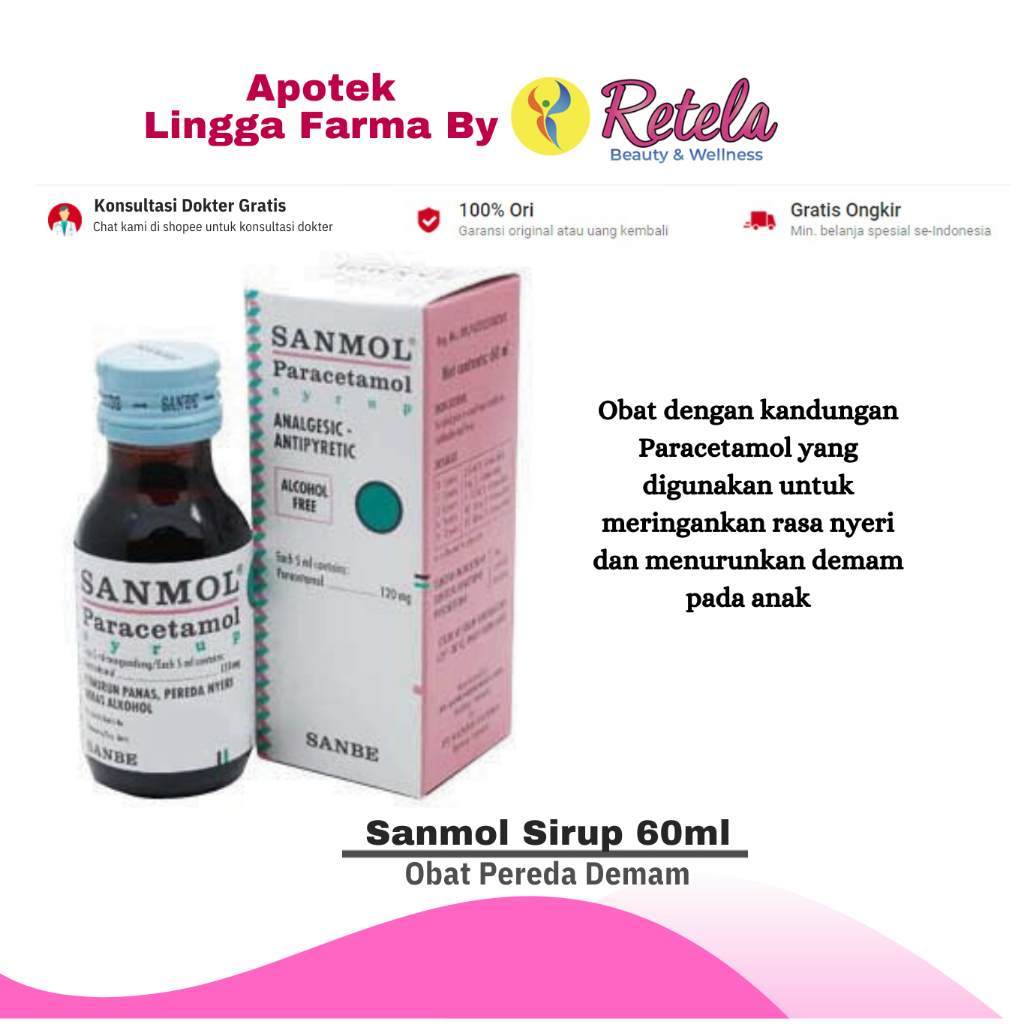 Jual SANMOL PARACETAMOL SYRUP 60ML/PARACETAMOL/Penurun panas/Demam/Anak/Dewasa/Pusing/Sakit ...
