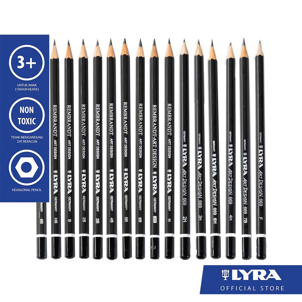 Jual Lyra Pensil Graphite / Pensil Gambar Premium Rembrandt Art Design Seri B (HB-9B) - Tidak ...