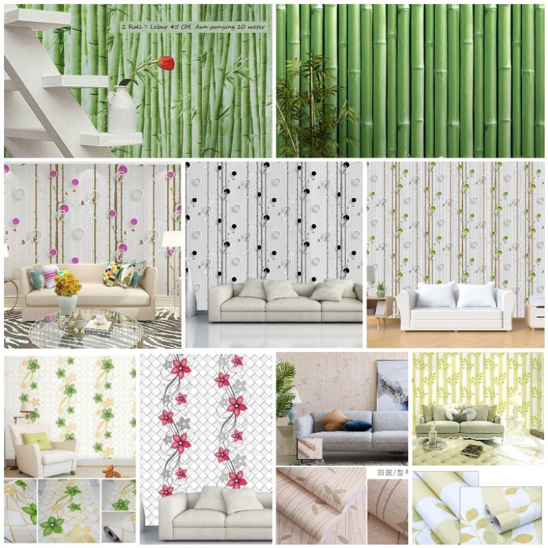 Jual [PROMO] Wallpaper Sticker Dinding | ±7mx45cm | Motif SALUR BULAT DAUN, BAMBU, Bintang, BULU ...