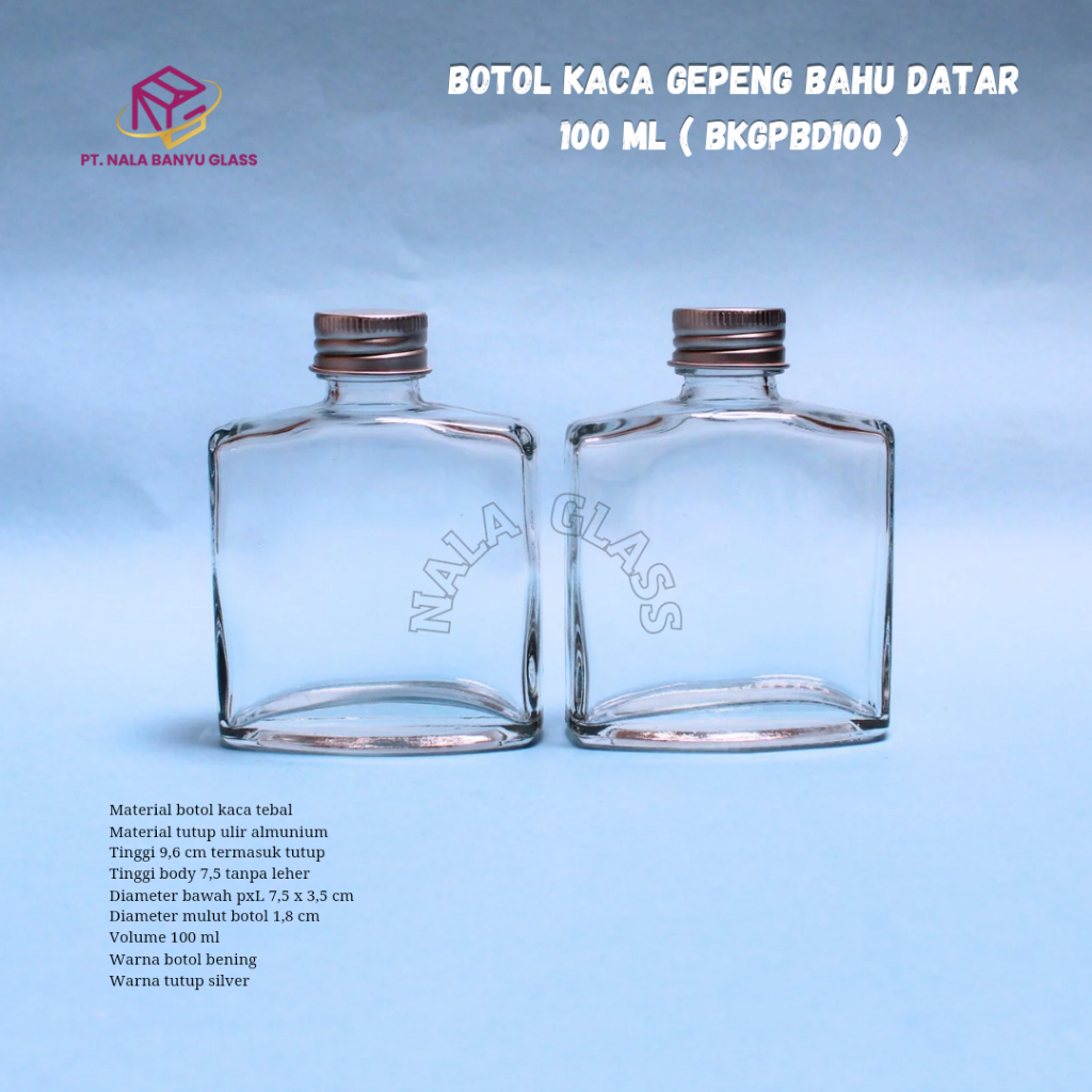 Jual BKGPBD100 botol kaca 100ml flask bottle / botol kaca gepeng ...
