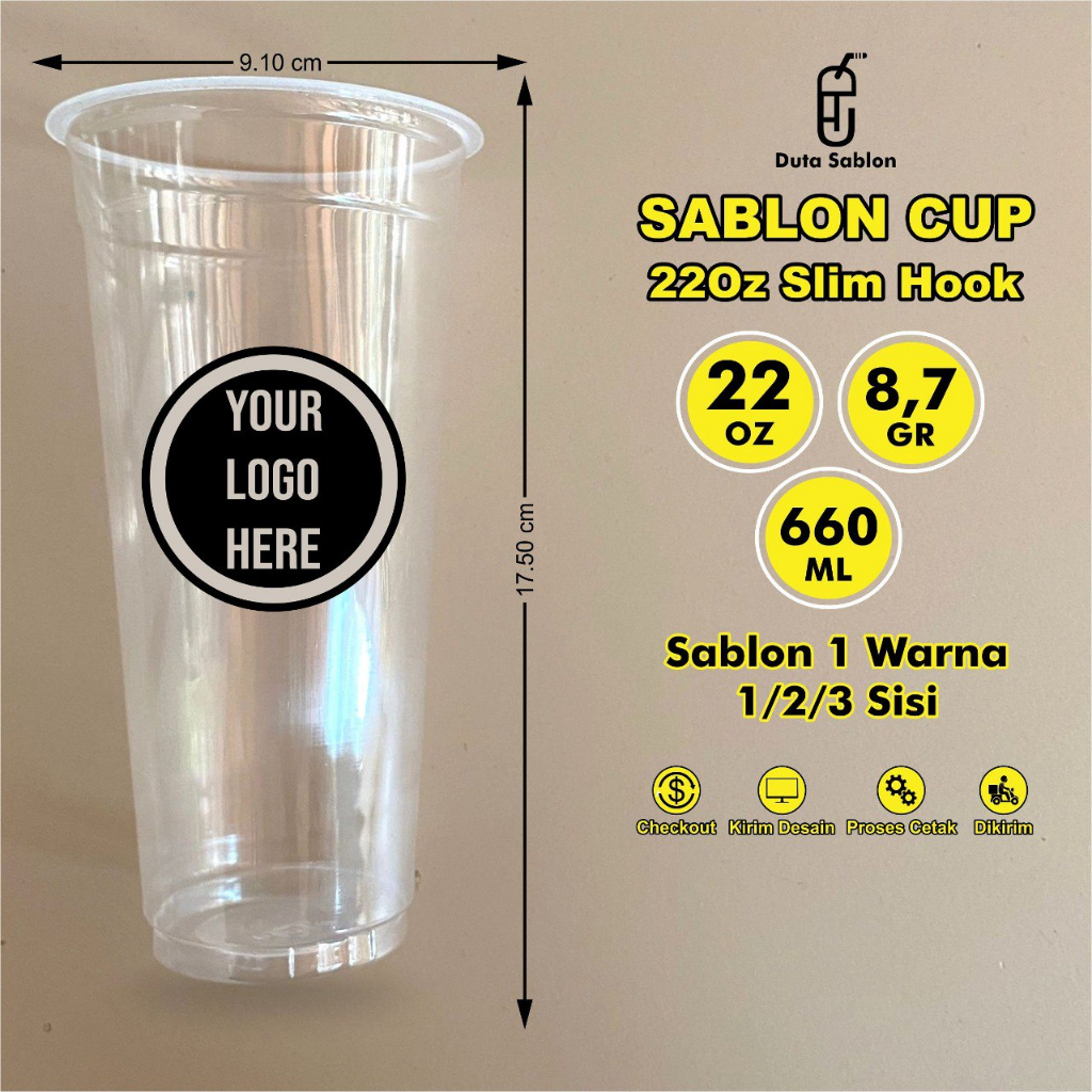 Jual Sablon cup minuman 22 oz slim lancip gelas plastik costum logo ...