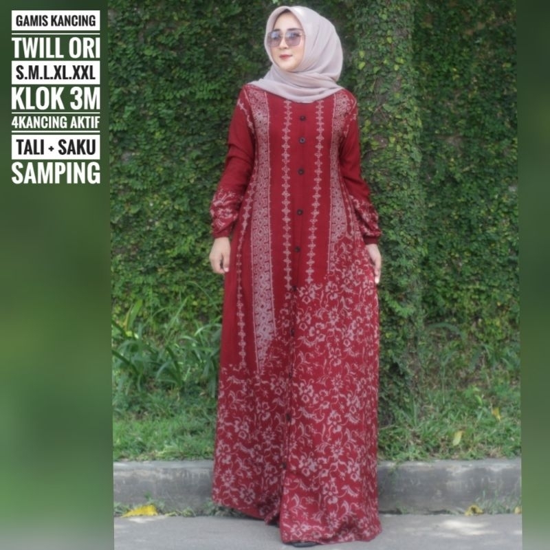 Jual gamis merah gamis twill ori motif terbaru 2023 size s.m.l.xl.xxl ...