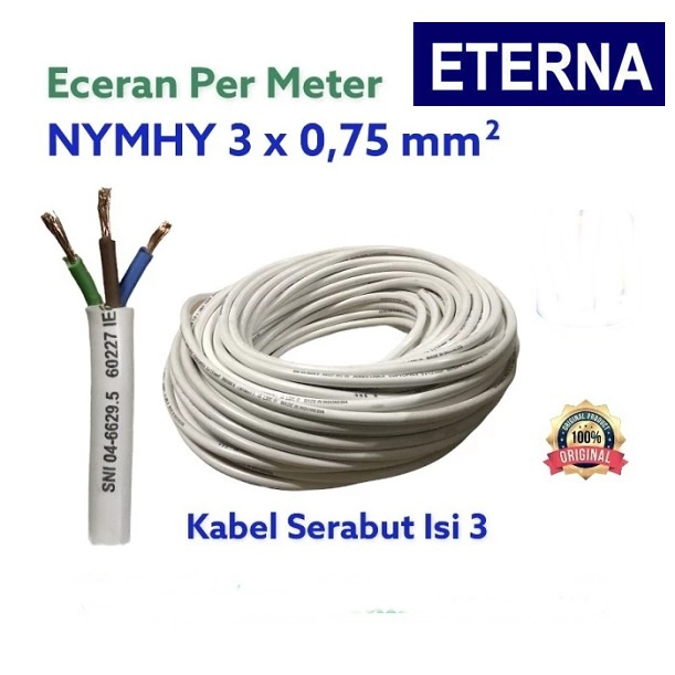 Jual Kabel ETERNA Isi 3x0,75 mm Kabel Listrik Tembaga Kuningan / Kabel Instalasi Kabel Listrik ...