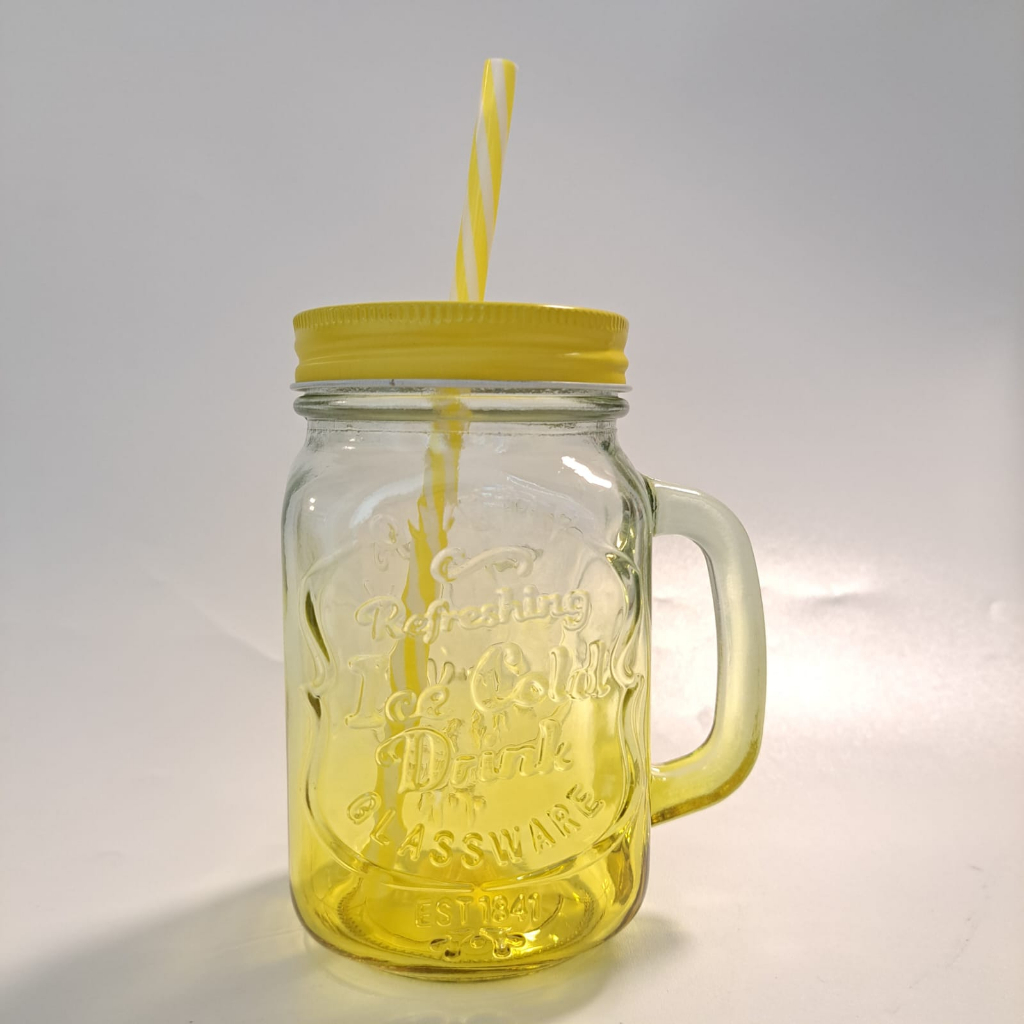 Jual Gelas kaca Mason Jar/Mug Kaca Estetik Dengan Sedotan Anti Tumpah ...