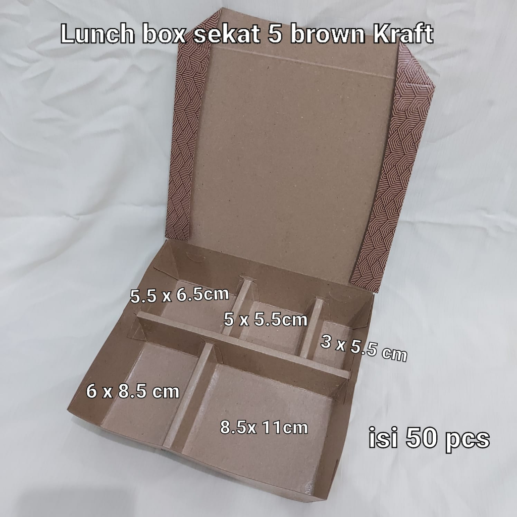 Jual Lunch Box sekat 5 Kraft Coklat per 50 pcs Paper Rice Box Dus Nasi ...