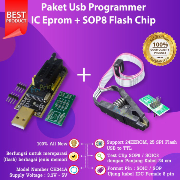 Jual USB Programmer IC Eprom CH341A Penjepit SOP8 Flash Chip New ...
