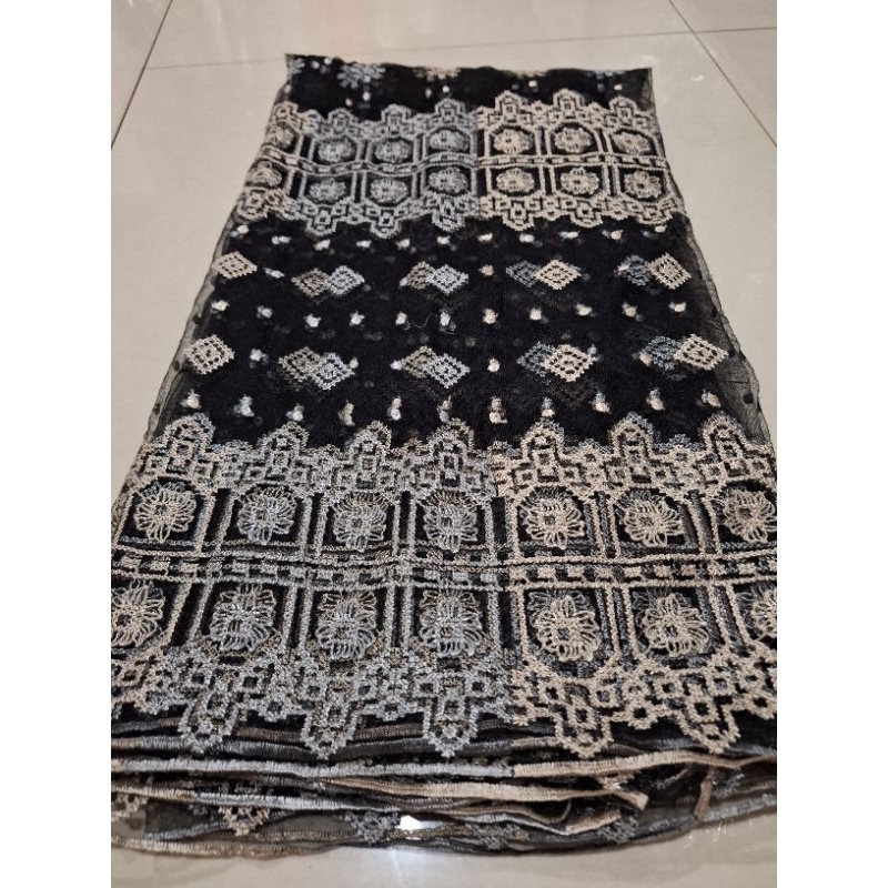 Jual Kain Bahan Brokat tulle paris Bordir Hitam High Quality ( harga .2 ...