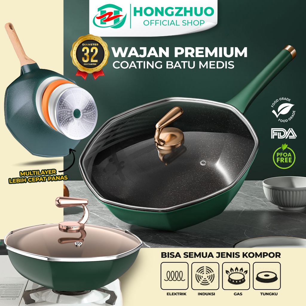 Jual Tifale by Hongzhuo Wajan Presto/Wajan Batu Medis/Wajan Bulat/Wajan Serbaguna 32CM Free ...