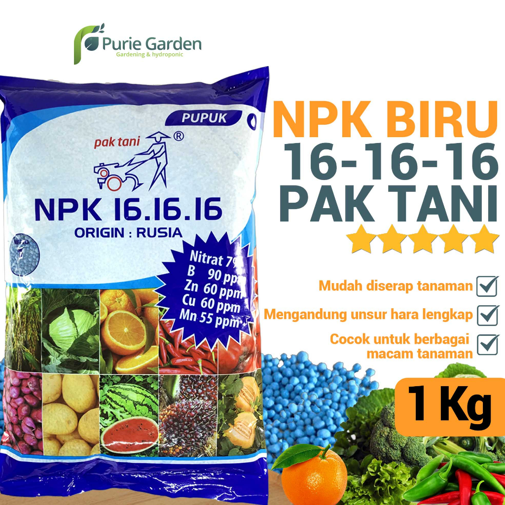 Jual Pupuk NPK Sayuran & Buah Pak Tani 16 16 16 Ori Rusia Kemasan Pabrik 1 Kg PG SBY | Shopee ...