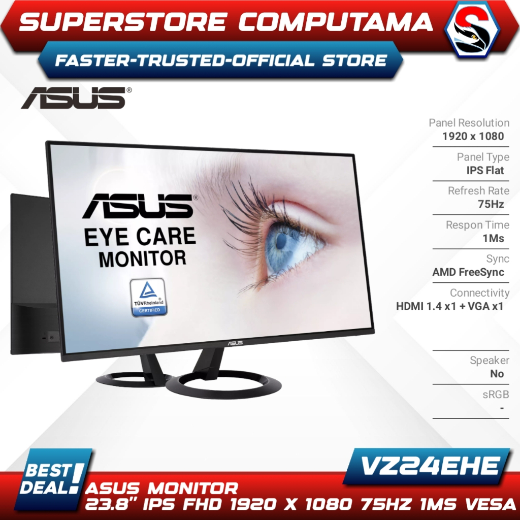 Jual Monitor LED Asus VZ24EHE 24" IPS Full HD 1080p 75Hz Frameless Eye ...