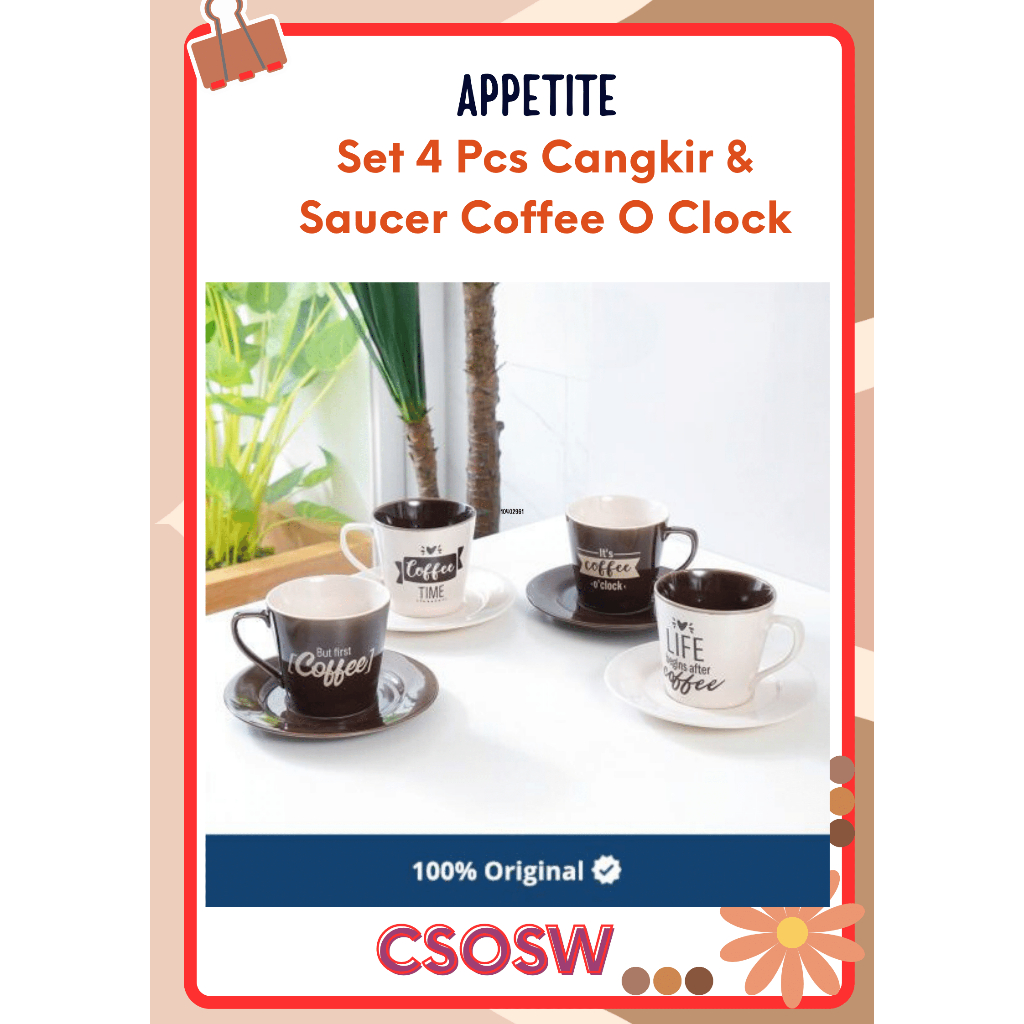 Jual Appetite Set 4 Pcs Cangkir & Saucer Coffee O Clock Cup & Saucer ...