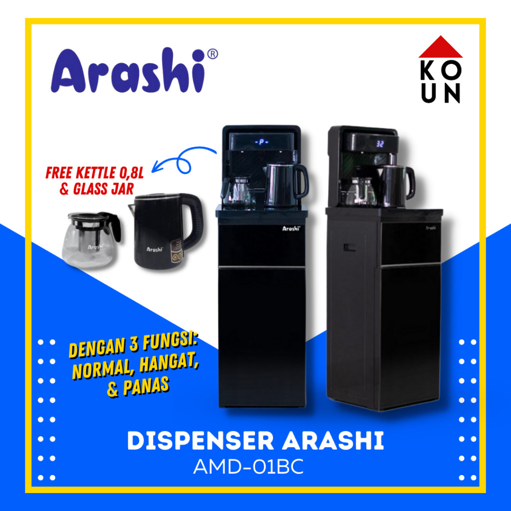 Jual ARASHI DISPENSER MULTIFUNGSI / AMD01B / GALON BAWAH / 3 FUNGSI / DISPENSER KETTLE DAN GLASS ...