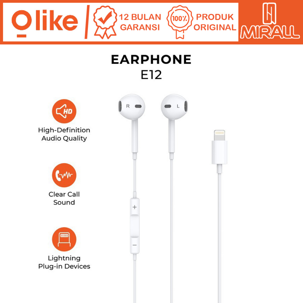 Jual Olike E12 Headset Wired Iphone Lightning Earphone Half In Ear HD ...