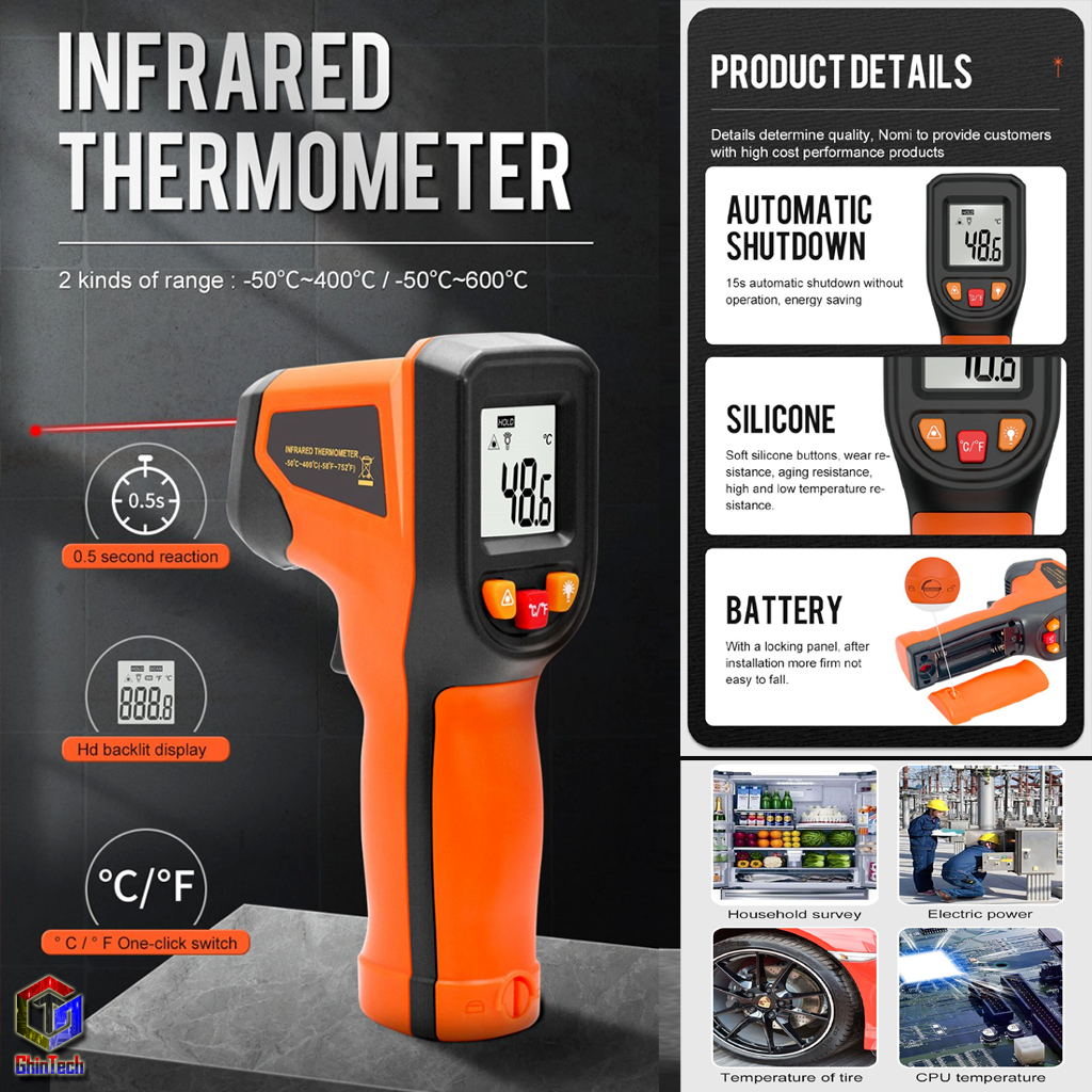 Jual Termometer inframerah Digital T400 T600, alat pengukur suhu Laser ...