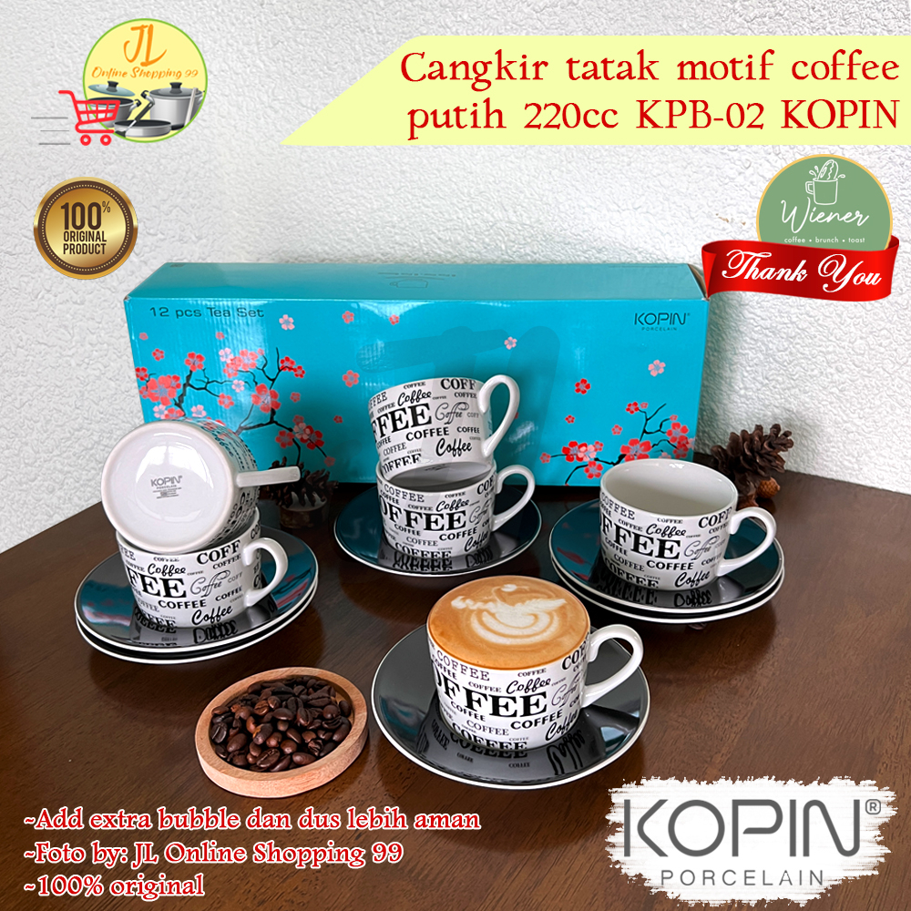 Jual KOPIN cangkir set 6 pasang motif full print 220ml coffee putih set ...