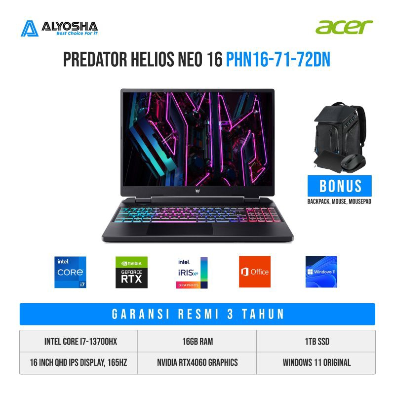 Jual Acer Predator HELIOS Neo 16 PHN16-71-72DN | Core i7-13700HX | 16GB ...