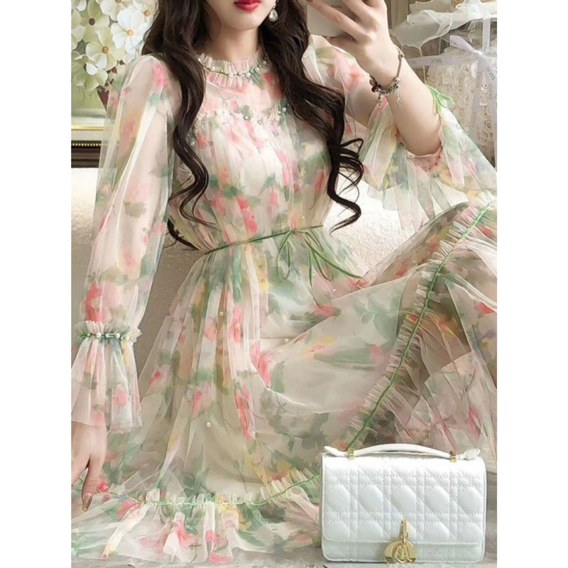 Jual Yale Dress Floral Tile Korean Feminim Sweet Holiday Casual Party ...