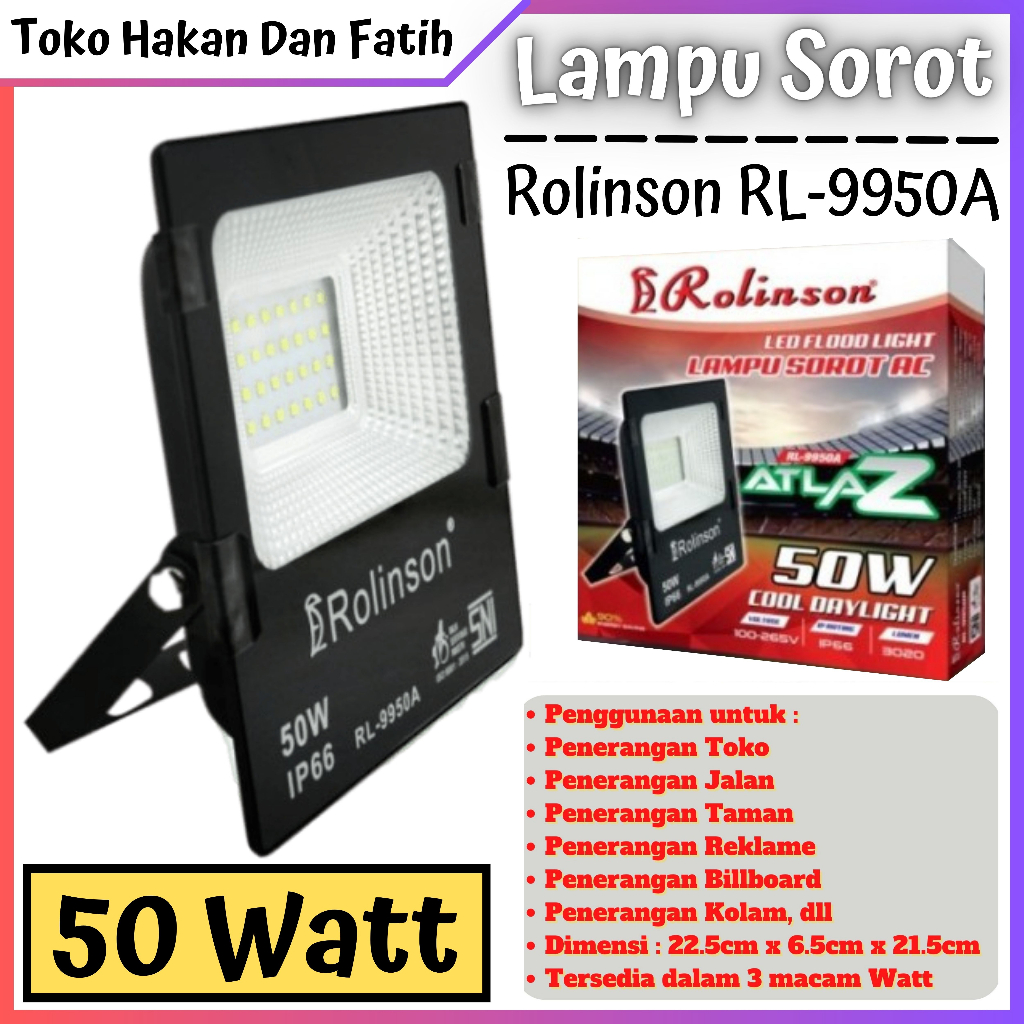 Jual Lampu Sorot AC 50 Watt Listrik Tembak IP66 Rolinson RL-9950A ATLAZ | Lampu Sorot AC Listrik ...