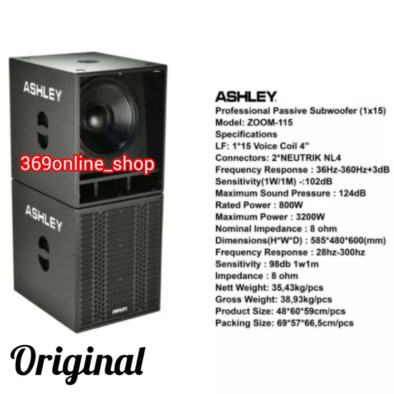 Jual Subwoofer pasif 15 inch (1x15) ASHLEY Zoom 115 Garansi resmi 1 ...