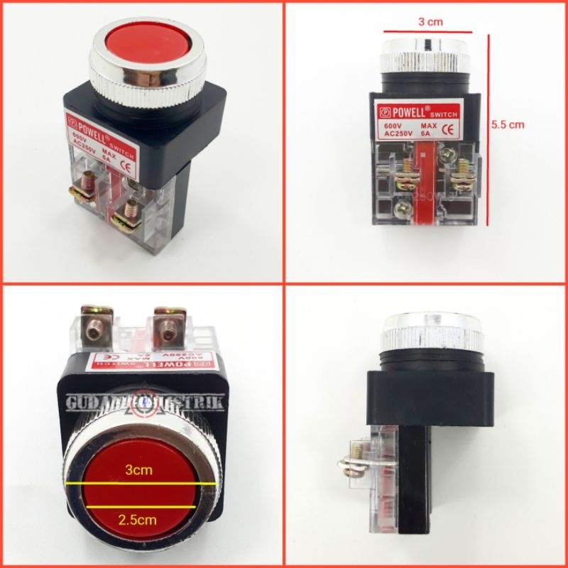 Jual POWELL PB2511-2F Push Off Button Reset NC Momentary Switch Tombol ...