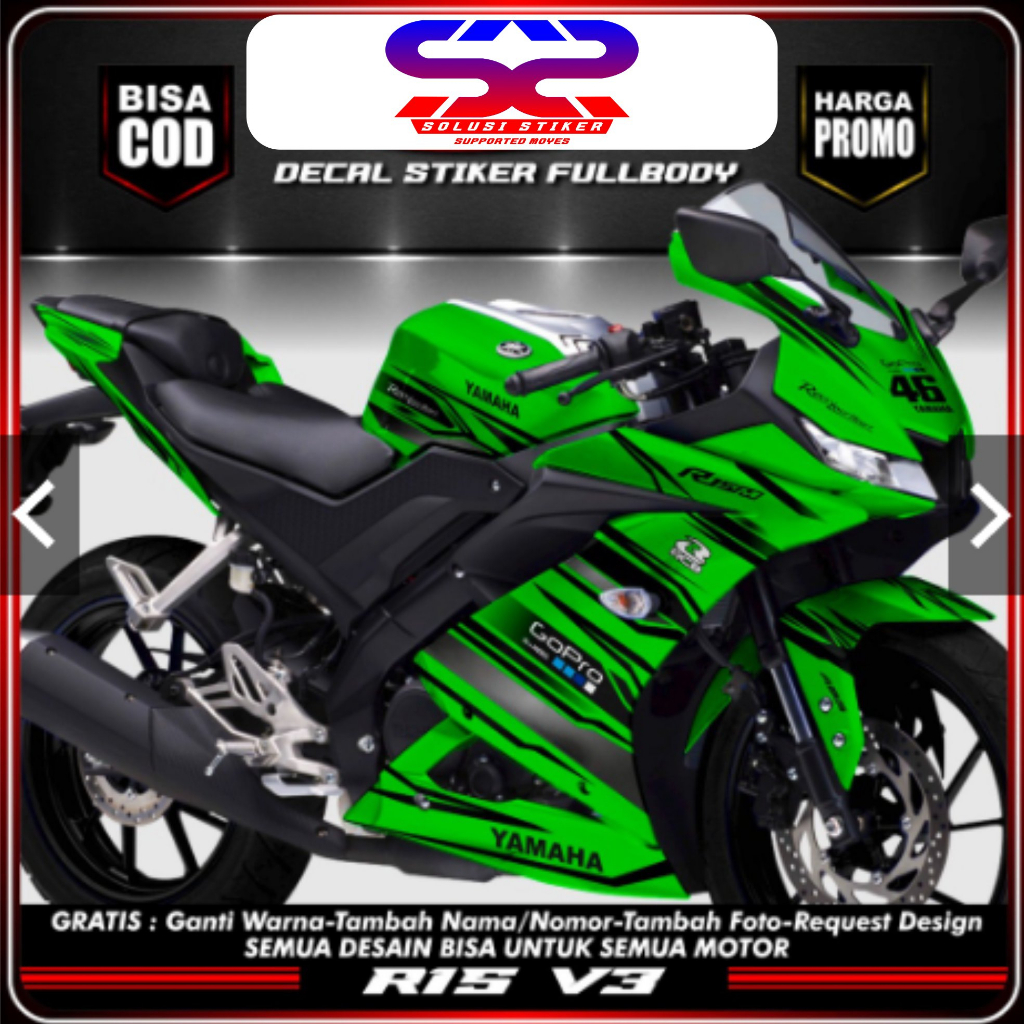 Jual [BISA COD] Stiker Decal R15 V3 Desain Hijau Keren FullBody Decal ...
