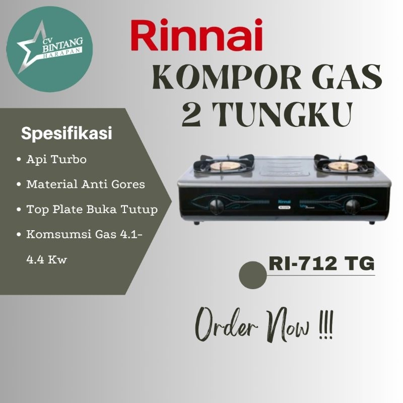 Jual KOMPOR GAS 2 TUNGKU RINNAI RI-712 TG / API TURBO | Shopee Indonesia