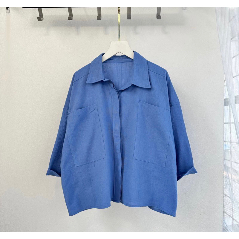 Jual Kemeja Wanita Linen Pocket - Oversized Linen Shirt - Atasan Wanita ...
